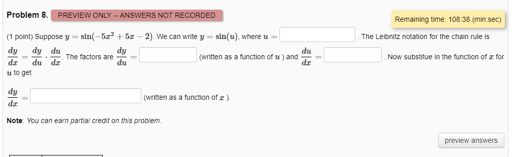 Solved Problem 8. PREVIEW ONLY -- ANSWERS NOT RECORDED | Chegg.com
