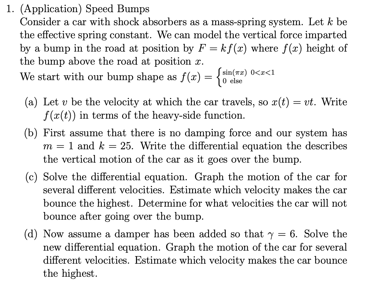 Solved (Application) Speed Bumps Consider a car with shock | Chegg.com