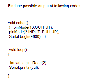 Solved Find the possible output of following codes. void | Chegg.com