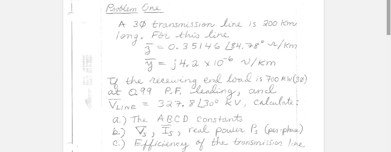 Solved 3 Proterm One A 30 transmission line is 200 km long. | Chegg.com