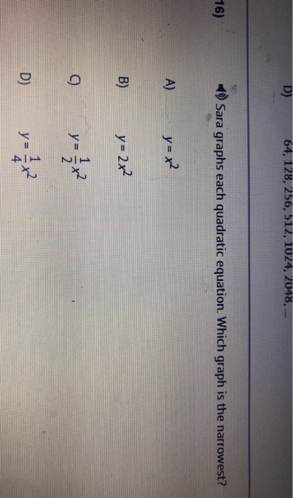 Solved 16) Sara graphs each quadratic equation. Which graph | Chegg.com