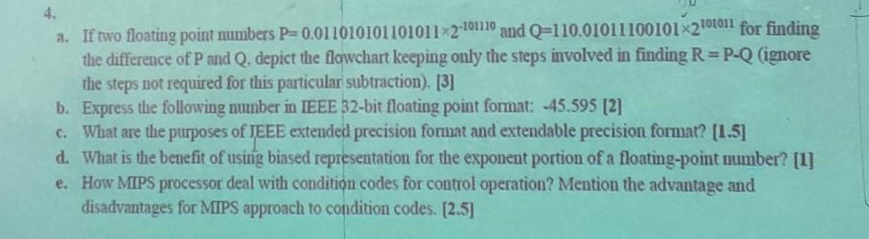Solved a. If two floating point numbers | Chegg.com