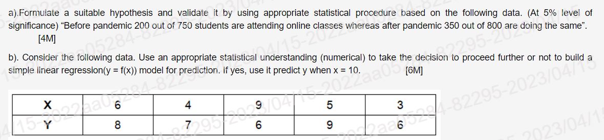 Solved a).Formulate a suitable hypothesis and validate it by | Chegg.com
