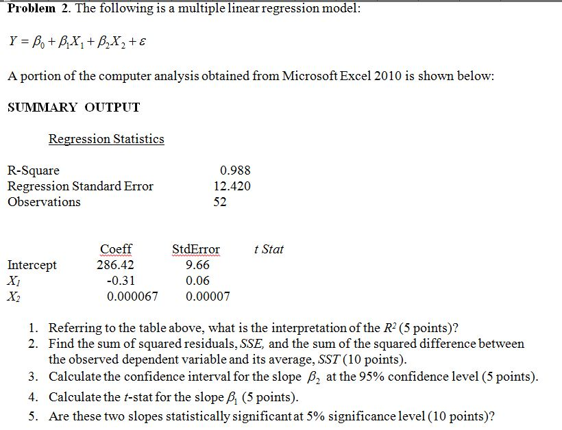 Solved Problem 2 The Following Is A Multiple Linear Chegg