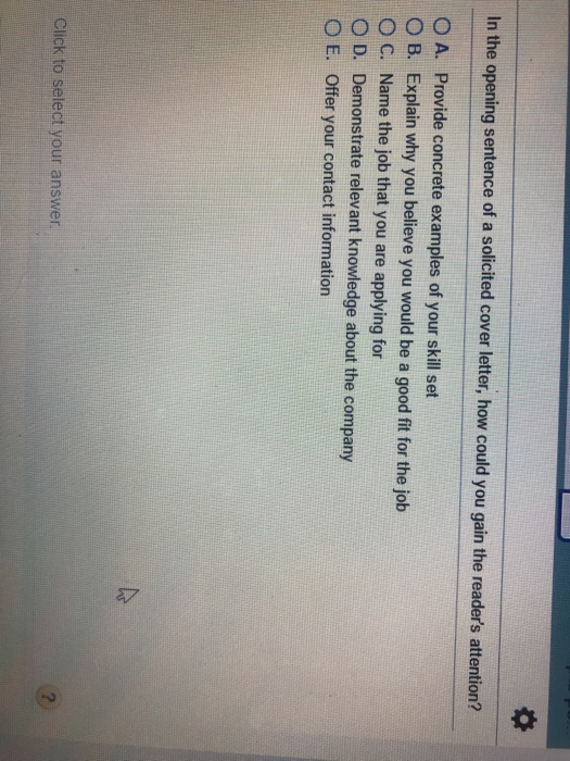 Solved In the opening sentence of a solicited cover letter, | Chegg.com