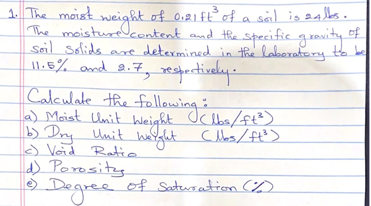 Solved The moist weight of 0.21ft3 of a sail is 24 lbs. The | Chegg.com