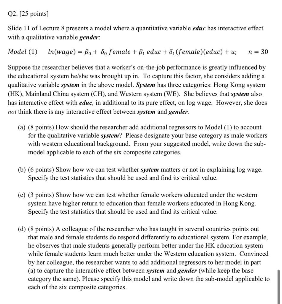 Q2. [25 points] Slide 11 of Lecture 8 presents a | Chegg.com