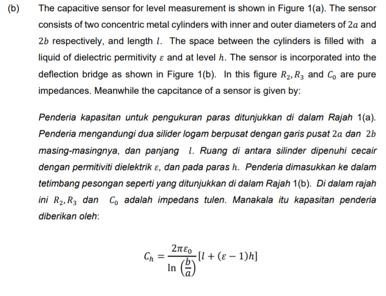 Solved (b) The capacitive sensor for level measurement is | Chegg.com