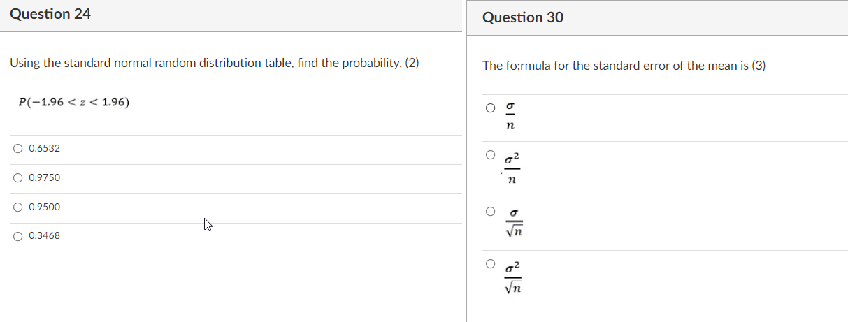 Solved Question 24 Question 30 Using the standard normal | Chegg.com