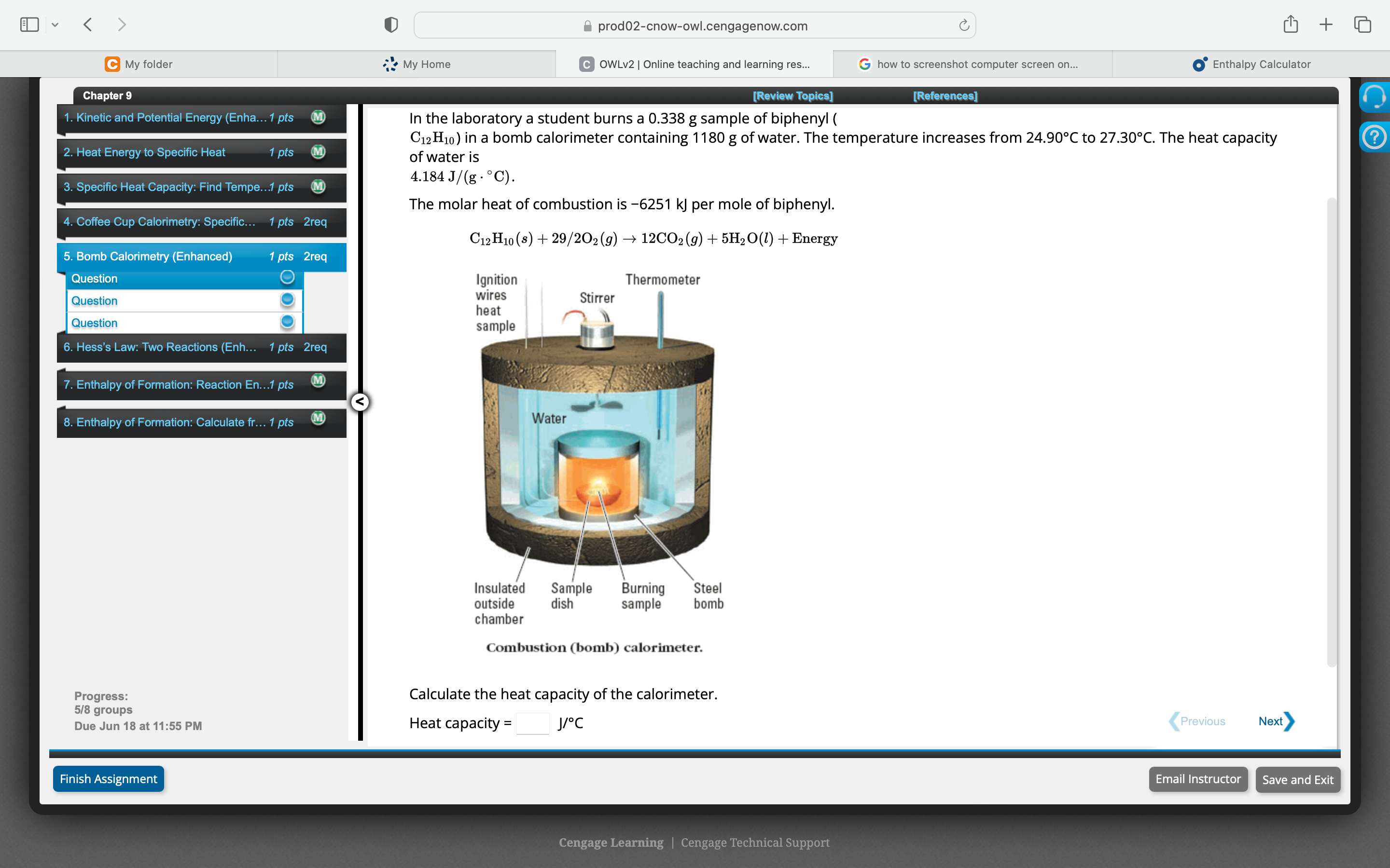 Solved In the laboratory a student burns a 0.338 g sample of | Chegg.com