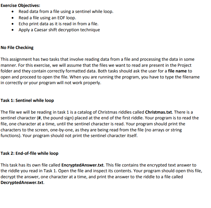 Solved Exercise Objectives: - Read data from a file using a | Chegg.com