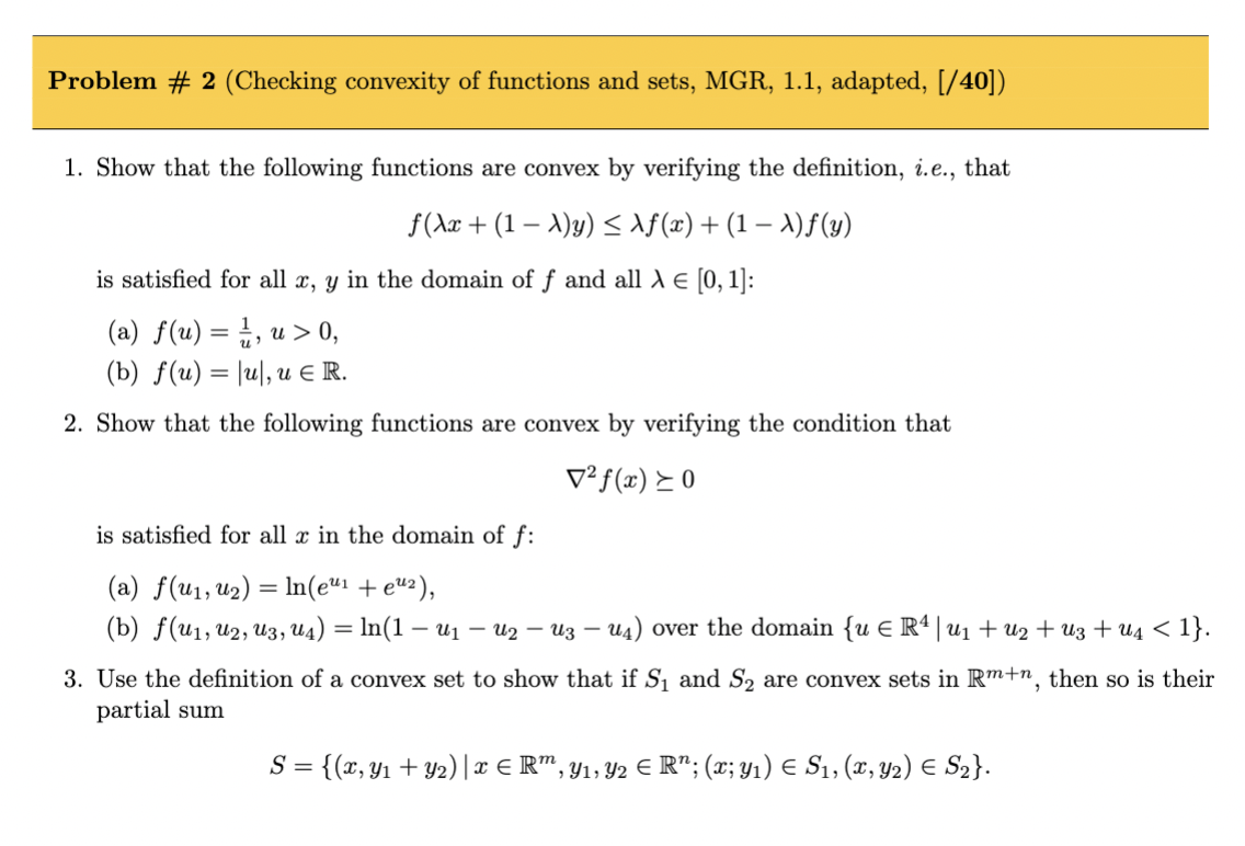 Solved Problem 2 Checking Convexity Of Functions And