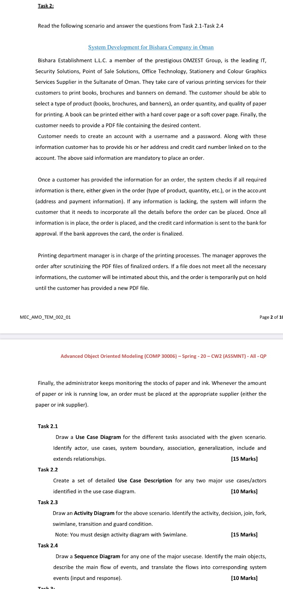 Solved Task 2: Read the following scenario and answer the | Chegg.com