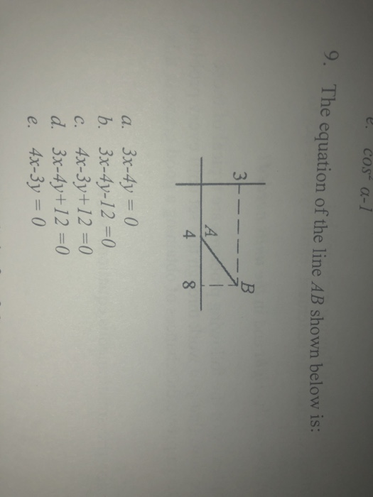 Solved 9. The equation of the line AB shown below is: 1 4 a. | Chegg.com