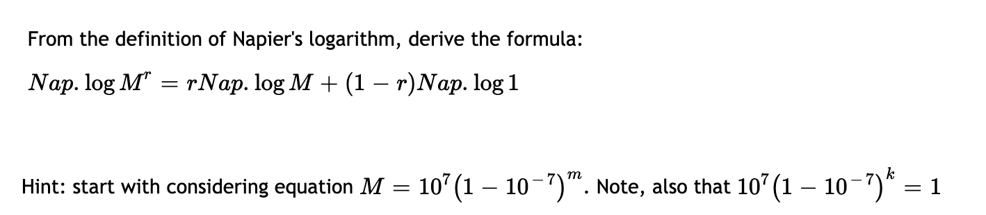 Solved From the definition of Napier's logarithm, derive the | Chegg.com