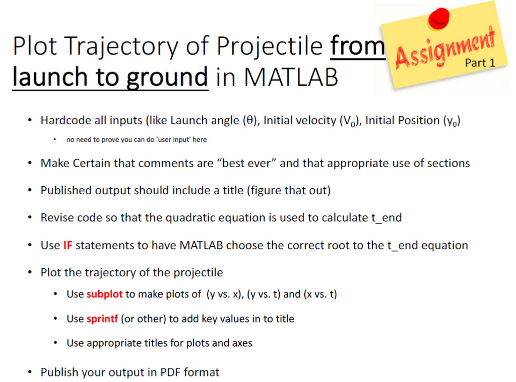 Solved Matlab Projectile Motion Problem I Need Help With