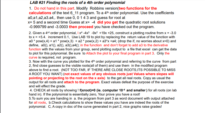 Solved LAB #21 Finding the roots of a 4th order polynomial | Chegg.com