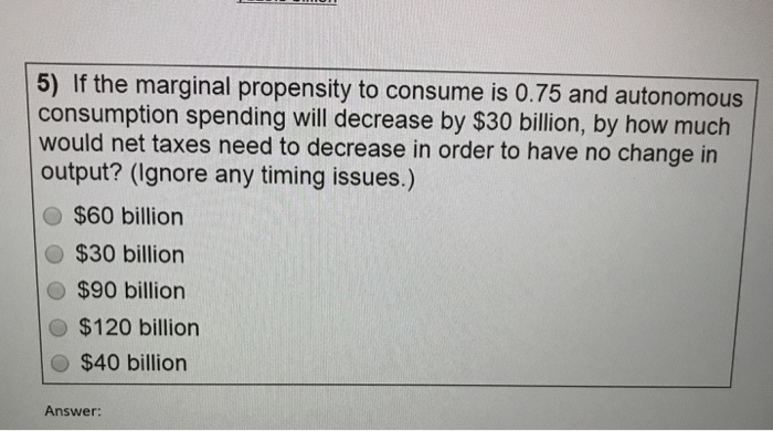 Solved 5) If the marginal propensity to consume is 0.75 and | Chegg.com