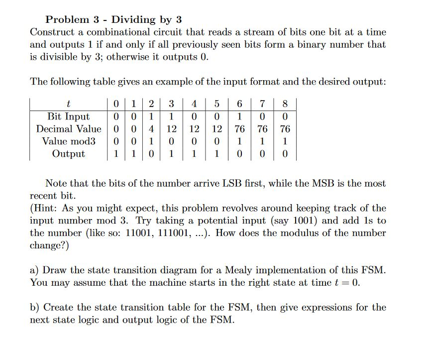 Problem 3 - Dividing by 3 Construct a combinational | Chegg.com