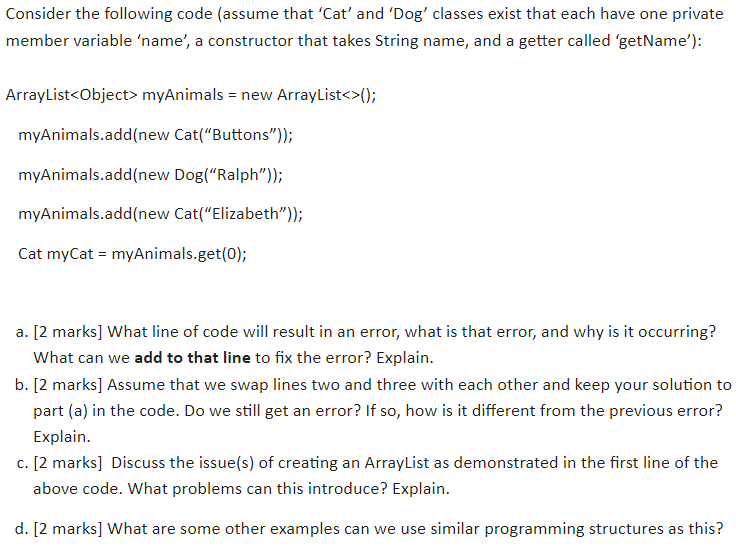 Solved Consider the following code (assume that 'Cat' and | Chegg.com
