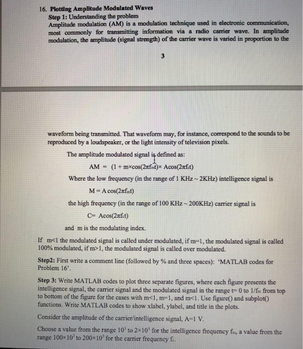 Solved 16. Plotting Amplitude Modulated Waves Step 1: | Chegg.com