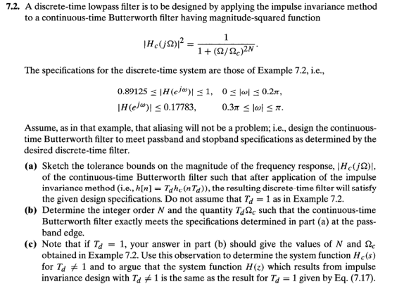 Solved \H (2) 7.2. A discrete-time lowpass filter is to be | Chegg.com
