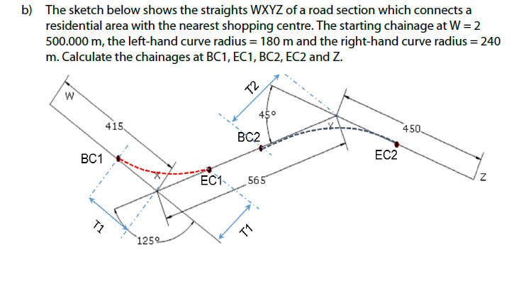 Solved The sketch below shows the straights WXYZ of a road | Chegg.com