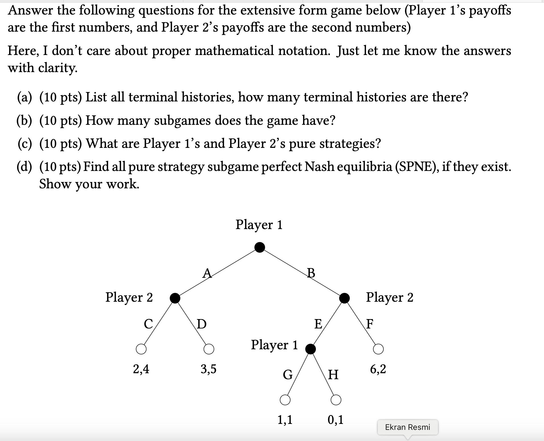 Solved Answer the following questions for the extensive form | Chegg.com