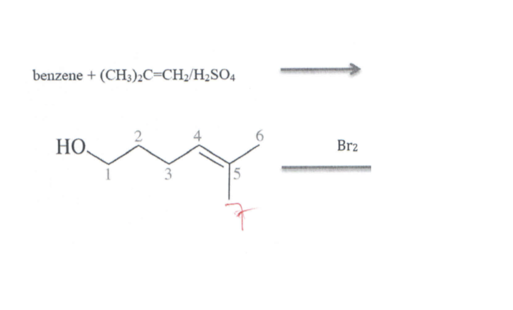 Solved CHBr NaSH KMnO H, heat benzene + (CH3)2C=CH2/H2SO4 | Chegg.com