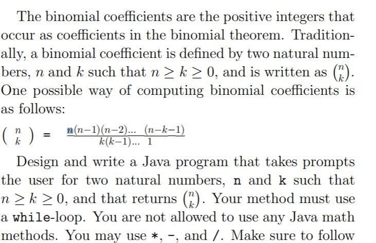Solved The binomial coefficients are the positive integers | Chegg.com