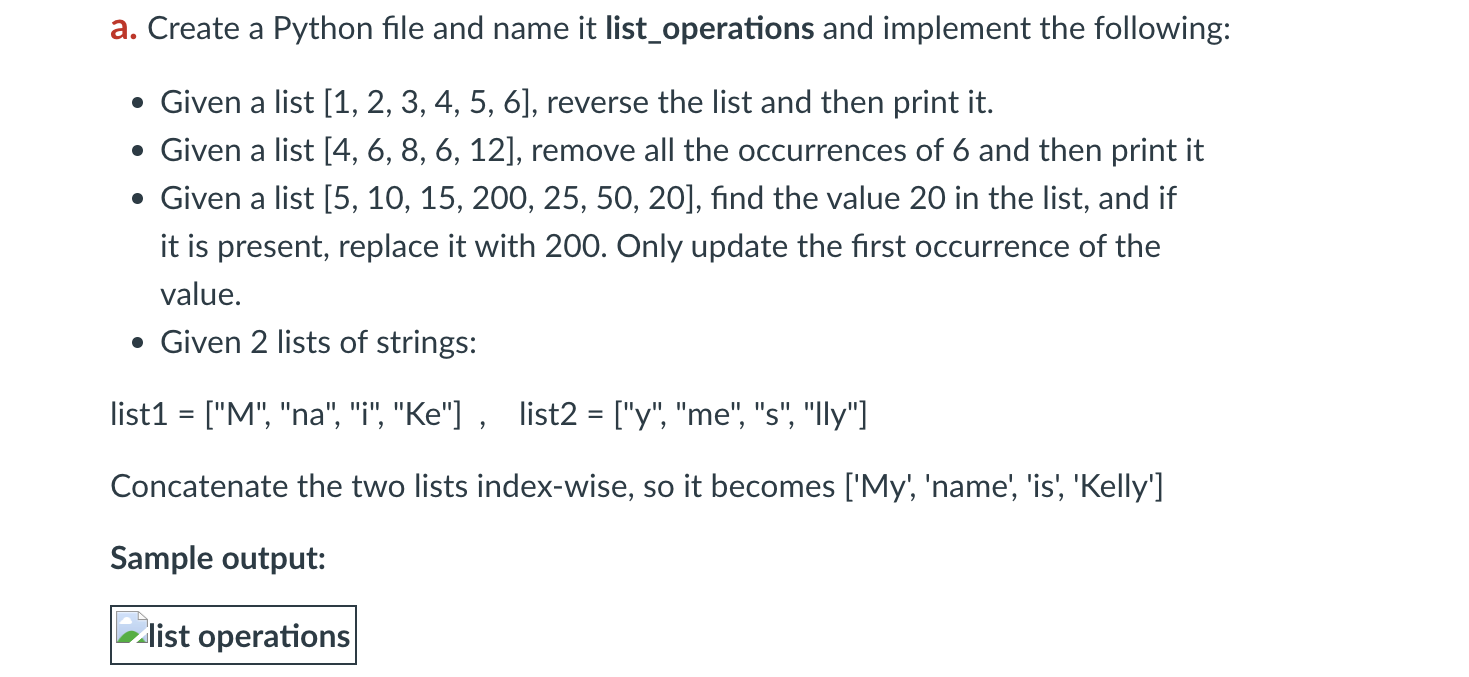 Solved A Create A Python File And Name It Listoperations 9090