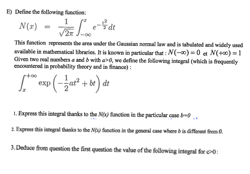 Solved E) Define the following function: 1 N(2) -dt 27 This | Chegg.com