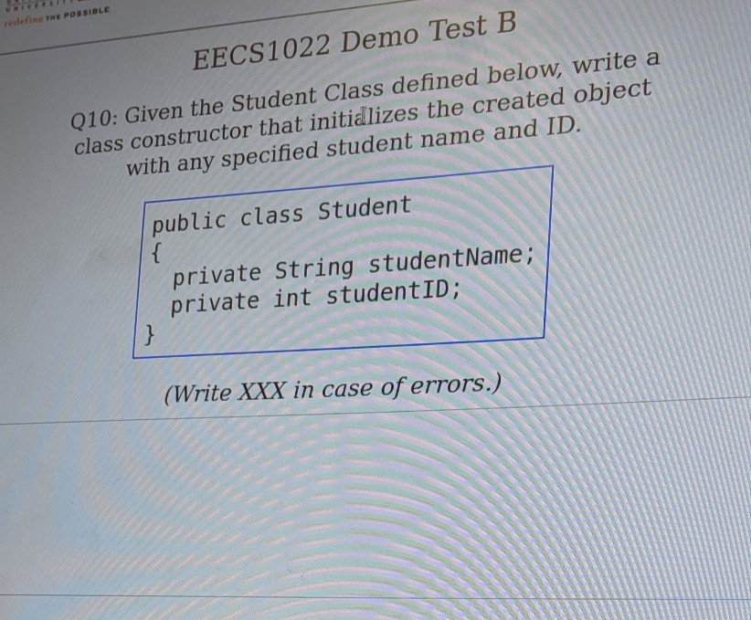 Solved redefine THE POSSIBLE EECS1022 Demo Test B Q10: Given | Chegg.com