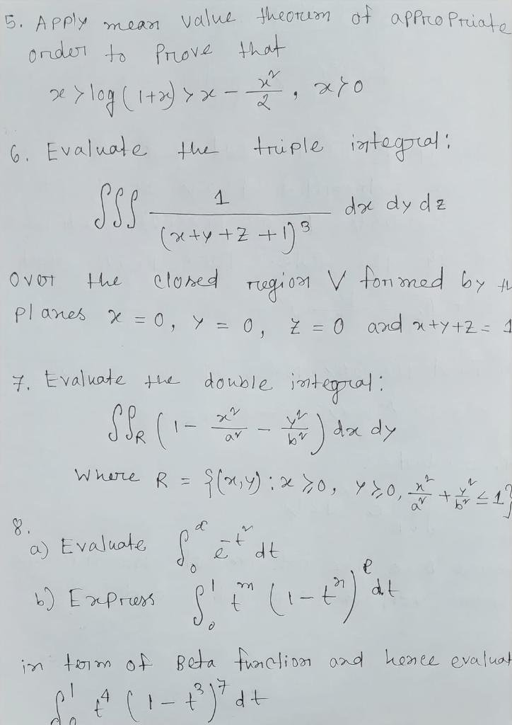 Solved 5. Apply mean value theorum of appropriate order to | Chegg.com