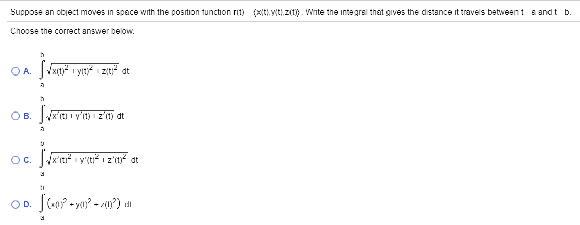 Solved Suppose an object moves in space with the position | Chegg.com