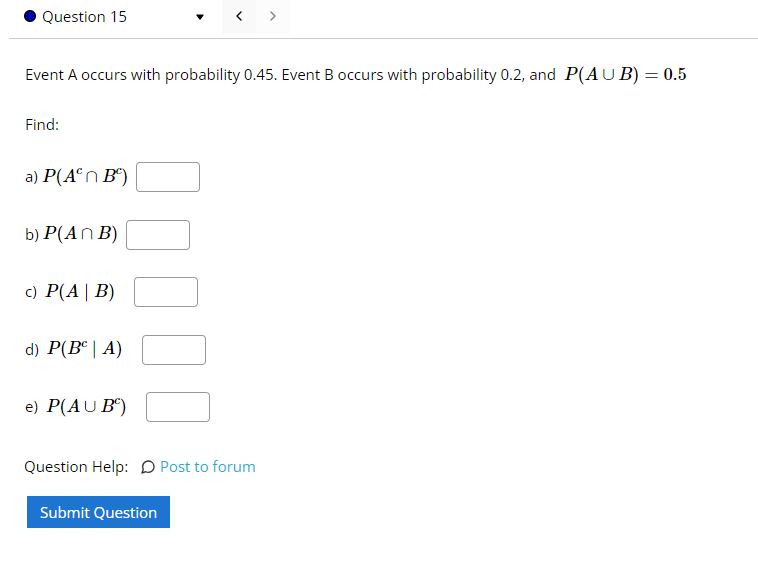 Event A occurs with probability 0.45 . ﻿Event B | Chegg.com