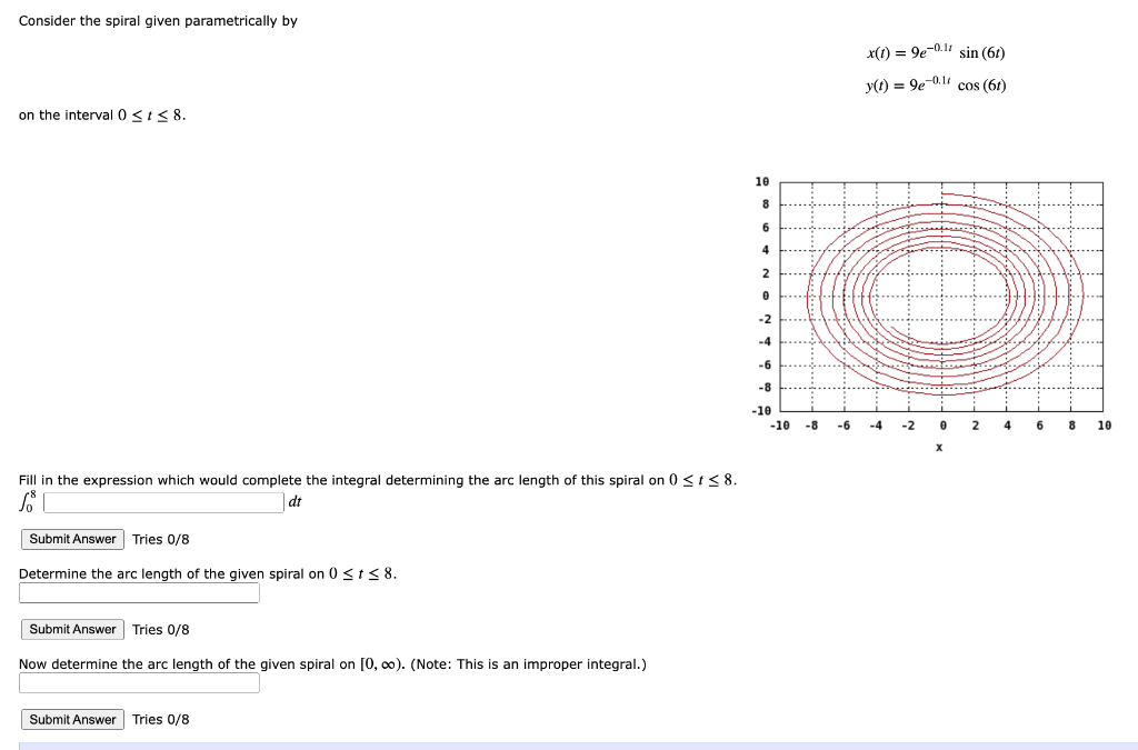 Solved Consider the spiral given parametrically by x(t) = | Chegg.com