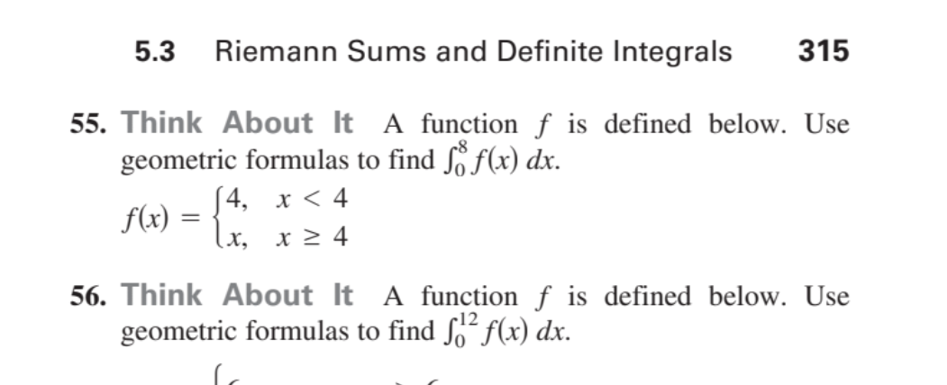 Solved 5.3 Riemann Sums and Definite Integrals 315 55. Think | Chegg.com