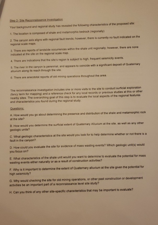 Solved Step 2. Site Reconnaissance Investigation Your | Chegg.com