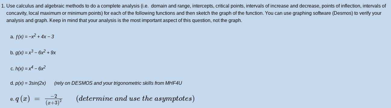 Solved 1. Use calculus and algebraic methods to do a | Chegg.com