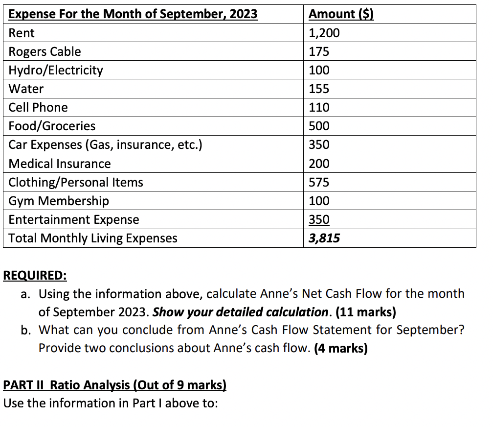 Solved Personal Cash Flow Statement and Ratio Analysis | Chegg.com