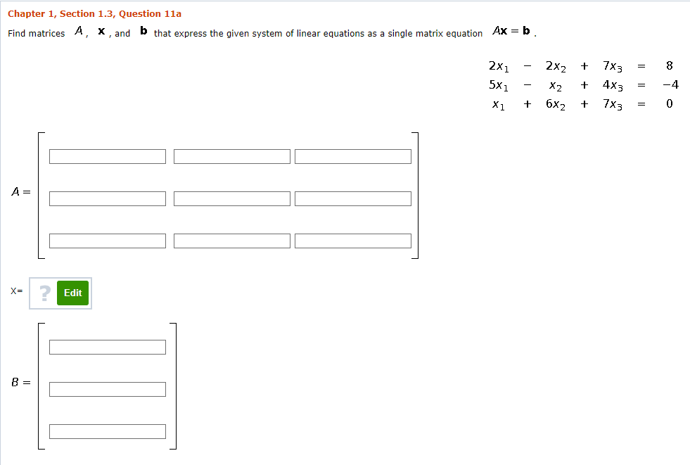 Solved Chapter 1, Section 1.3, Question 11a Find matrices A, | Chegg.com