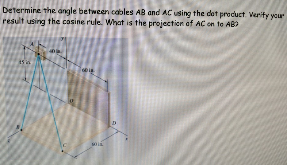 Solved Determine the angle between cables AB and AC using | Chegg.com