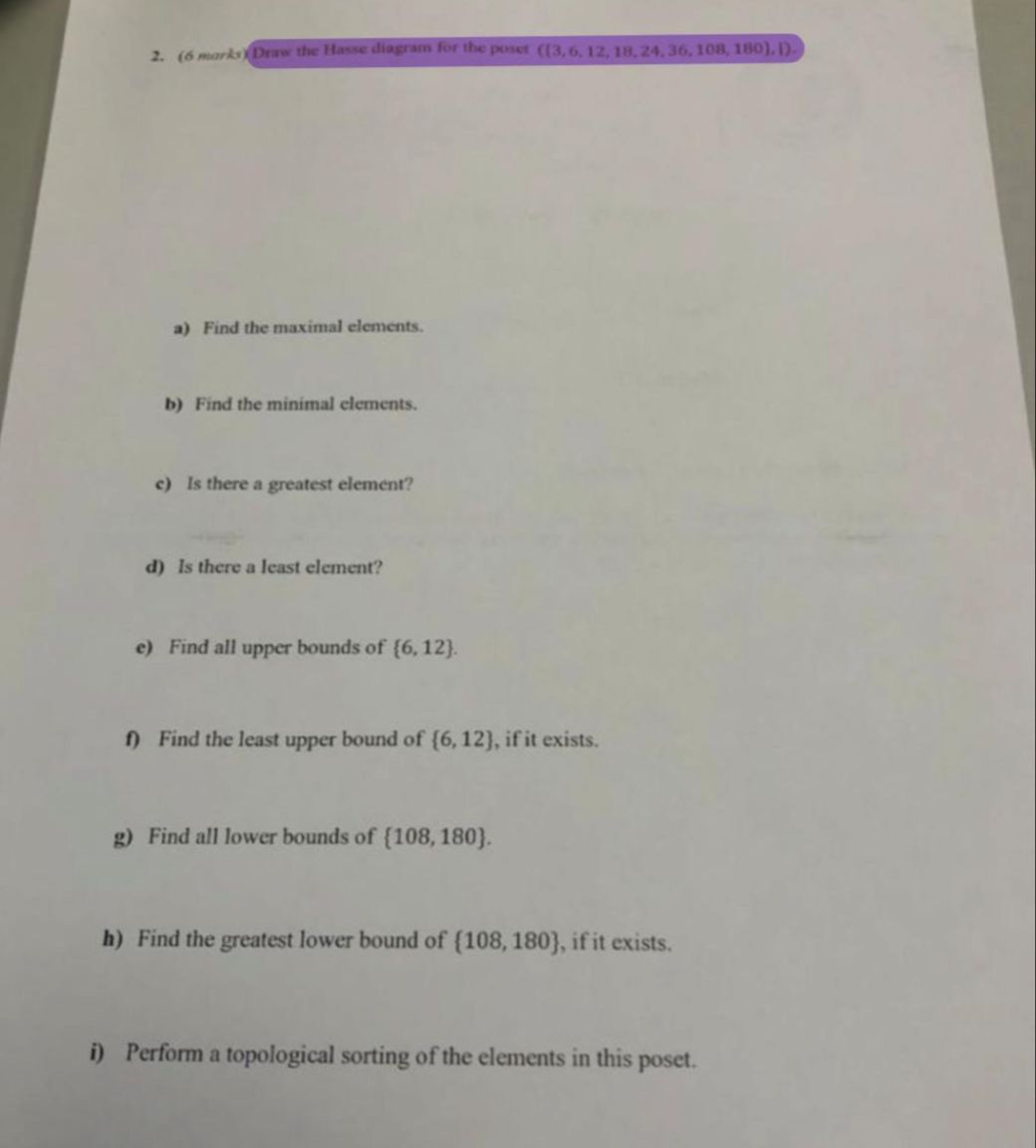 Solved 2. (6 marks) Draw the Hasse diagram for the ponet | Chegg.com