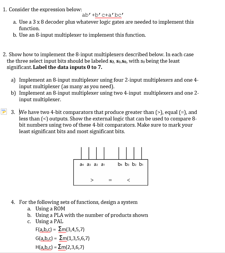 Solved 1. Consider the expression below a. Use a 3 x 8 | Chegg.com