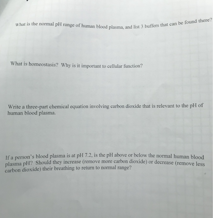 Solved What is the normal pH range of human blood plasma, | Chegg.com
