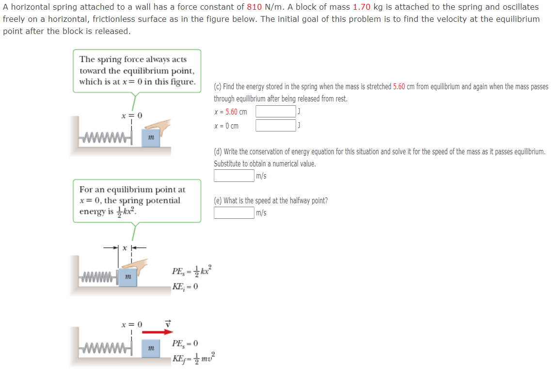 Solved horizontal spring attached to a wall has a force | Chegg.com