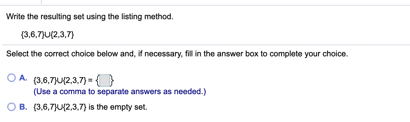 Solved Write the resulting set using the listing method. | Chegg.com