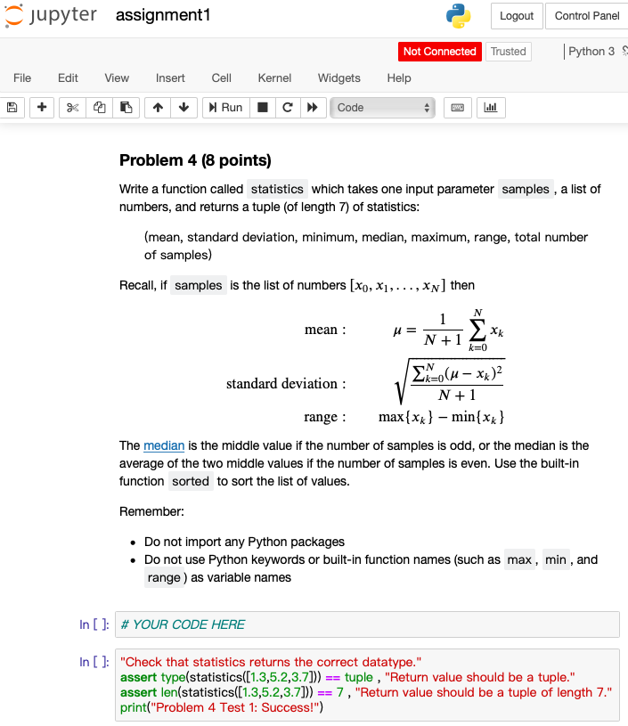Solved jupyter assignment1 Logout Control Panel Not | Chegg.com