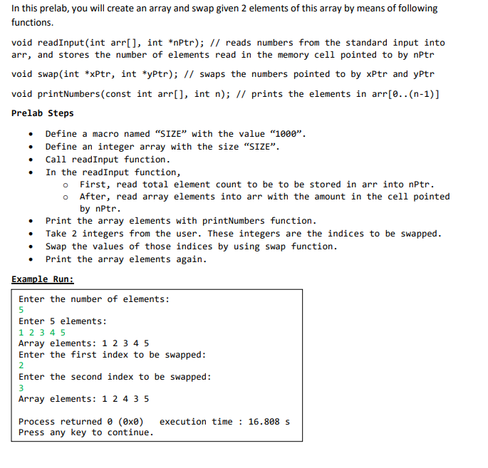 Solved In this prelab, you will create an array and swap | Chegg.com
